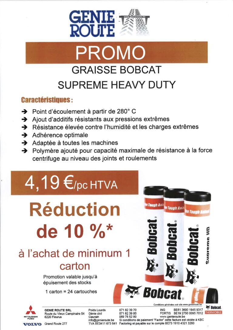 PROMO GRAISSE BOBCAT - Génie Route SPRL